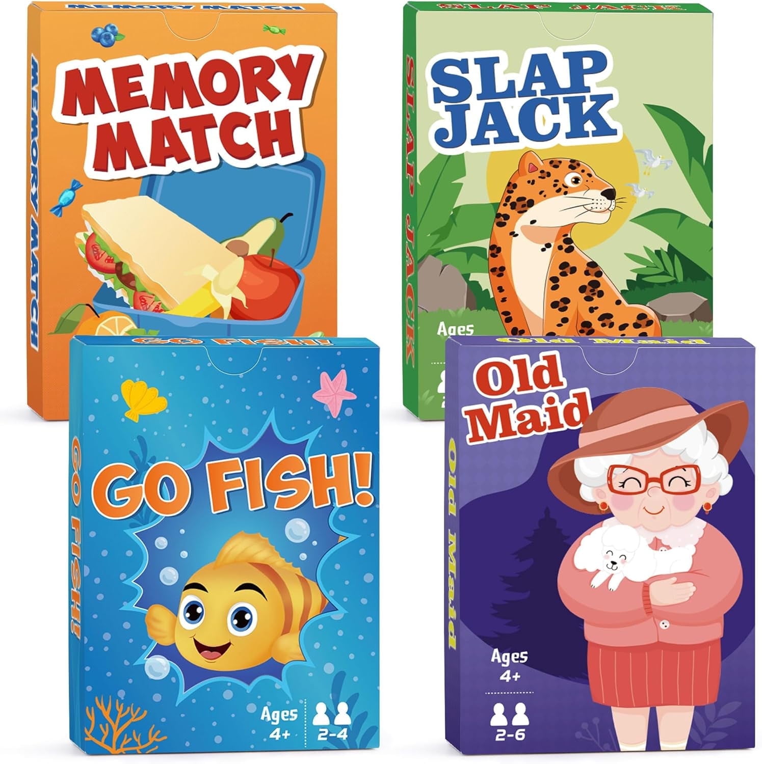 Neasyth Kids Card Games Set, Go Fish, Old Maid, Memory Match, Slap Jack ...