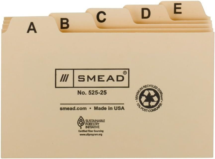 Card Guide, Plain 1/5-Cut Tab (A-Z), 5" W x 3" H, Manila, 25 per Set ...