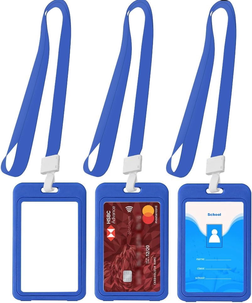 Card Holder with Lanyard, 3 Set Vertical Plastic ID Card Holder Blue ...
