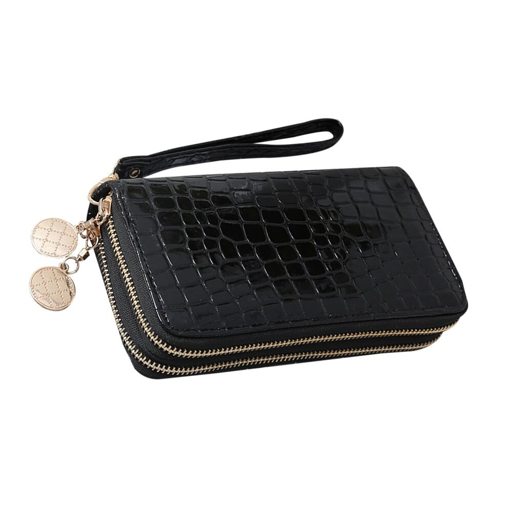 Raindrops Portable PU Leather Long Zipper Wallet Cash Purse 2pcs Black ...