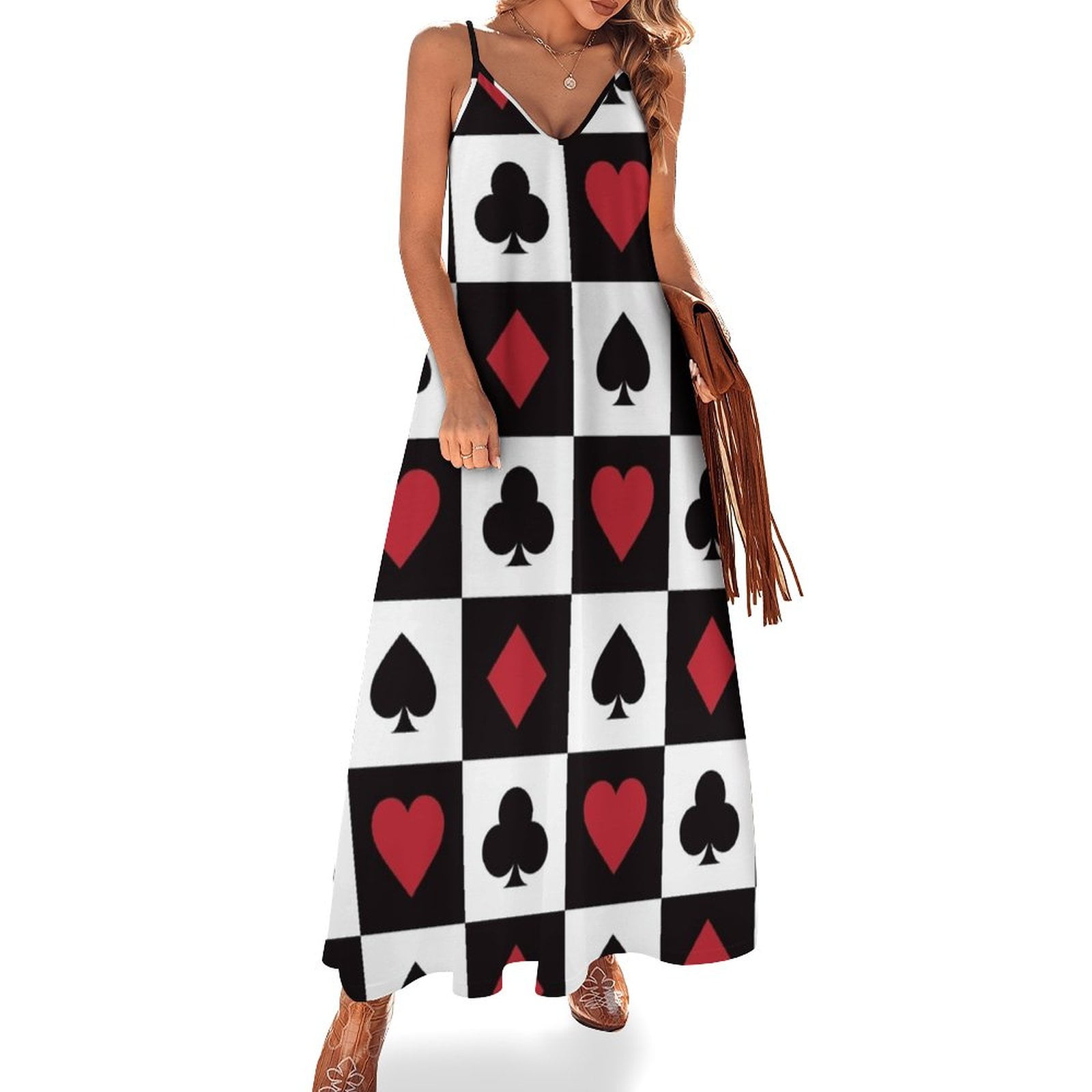 Card Pattern - Red Sleeveless Dress summer dress women 2024 evening ...