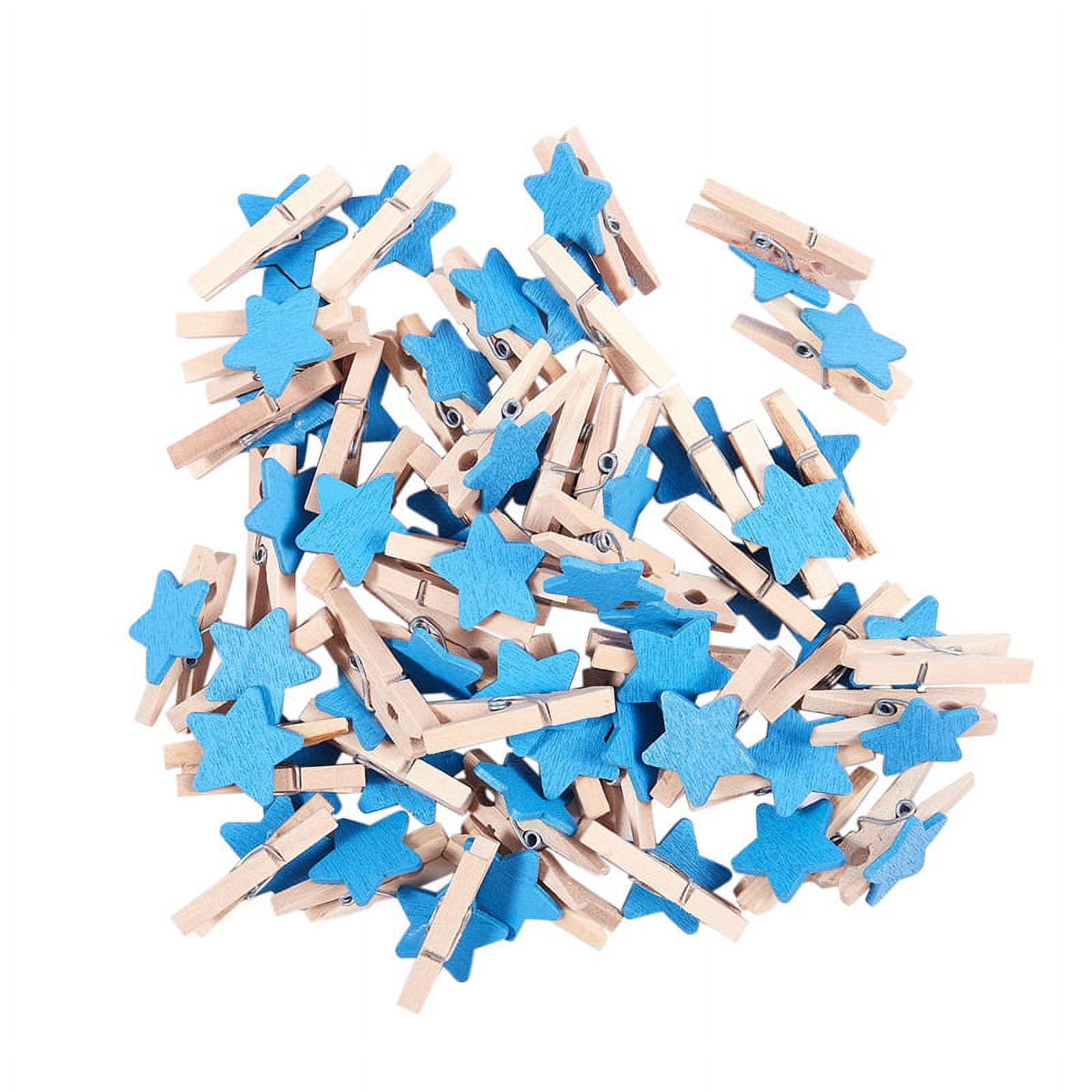 Card Photo Clothespin Pegs Star Crafts Mini Wooden Clip 50pcs Blue ...