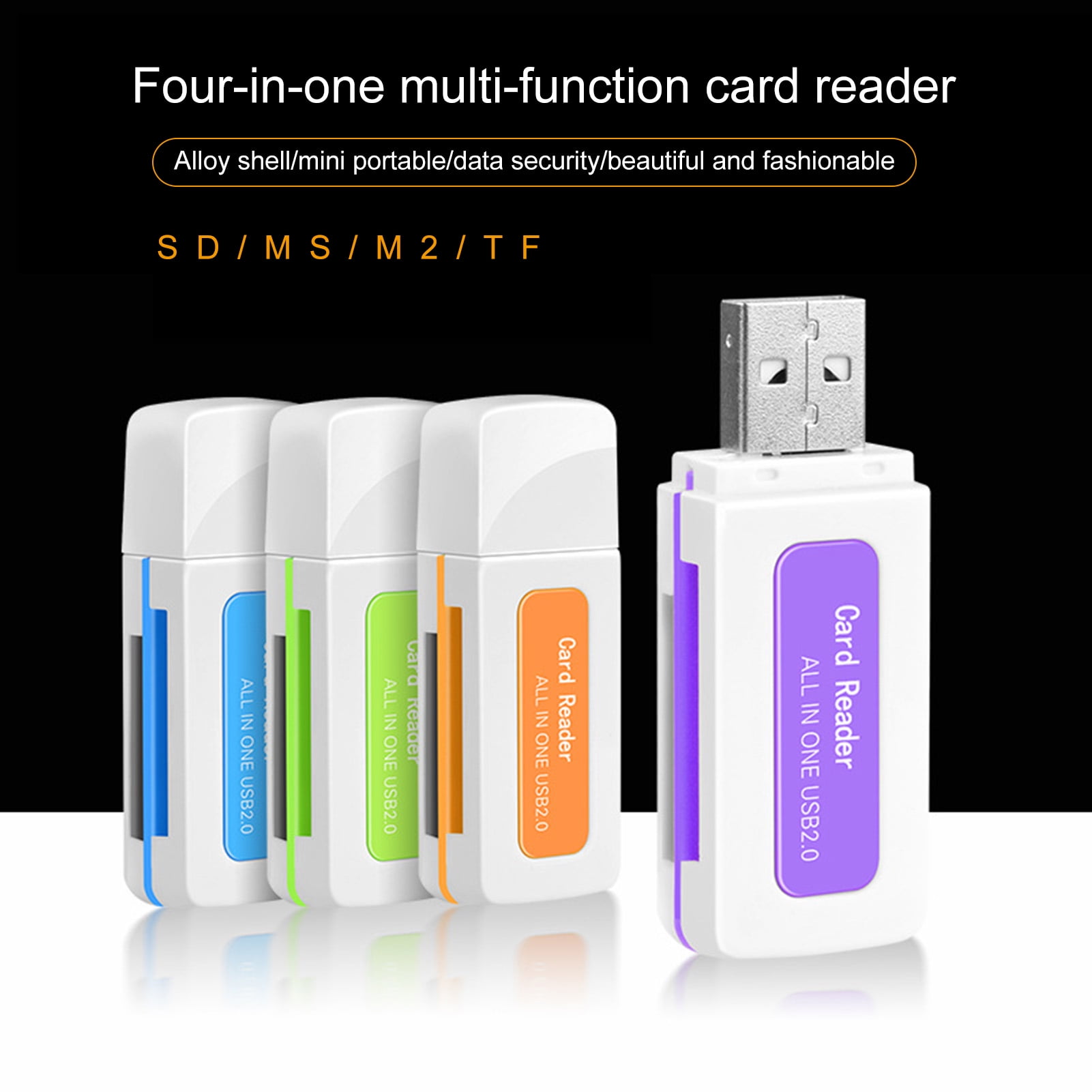 Card Reader, 4-in-1 Multiport High-Speed Portable Memory Card Reader ...