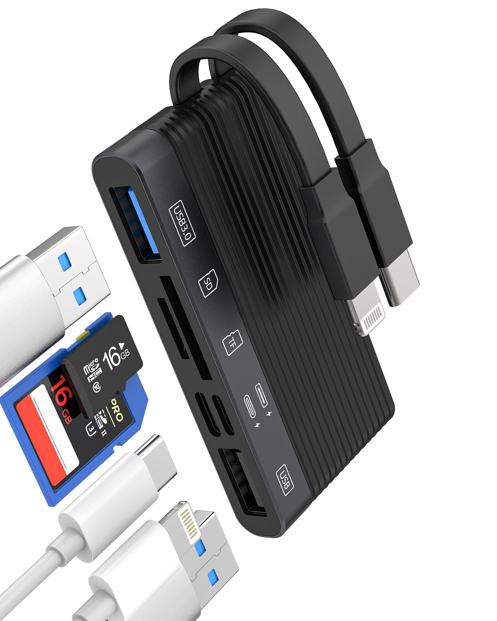 SD Card Reader USB C Lightning to USB Micro SD charger Adapter(6in1)for ...