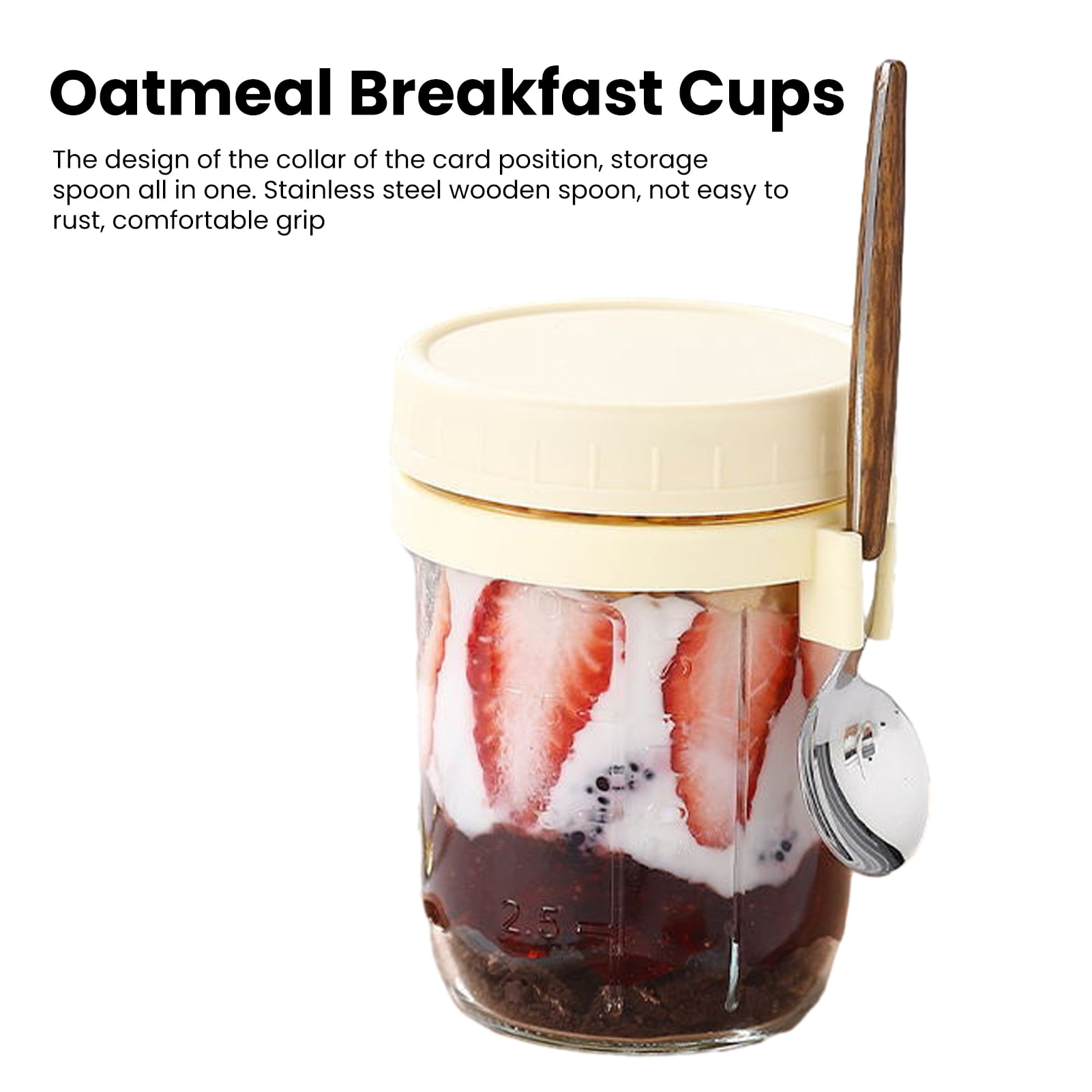 Card Slot Ferrule Oatmeal Cups Oatmeal Cups with Spoon Slot 2pcs Glass ...
