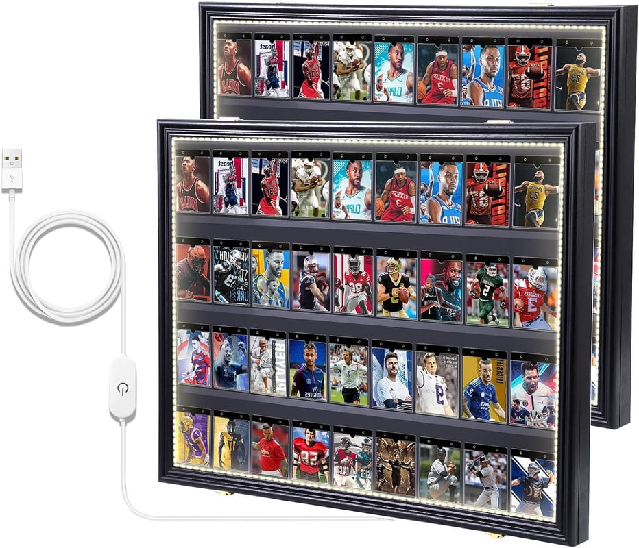 Card Sports Display Case with LED Light, Lockable Wall Frame with UV ...