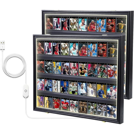 Card Sports Display Case with LED Light, Lockable Wall Frame with UV ...