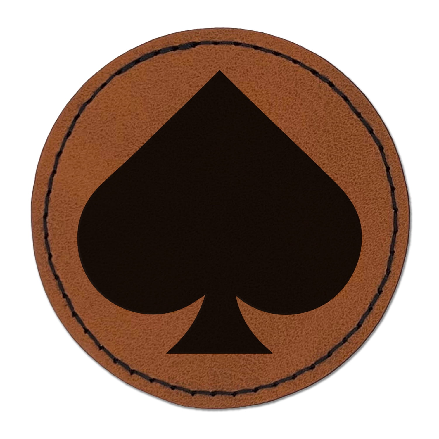 Card Suit Spades 2.5" Faux Leather Round Engraved Iron-On Patch - Brown ...