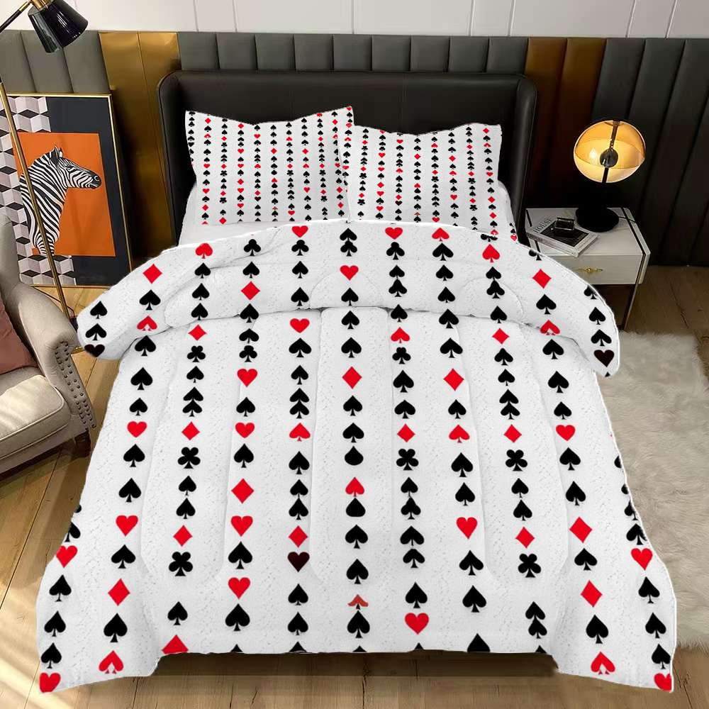 Card Suits Pattern Comforter Set Twin Size Bedding Set For Travl ...