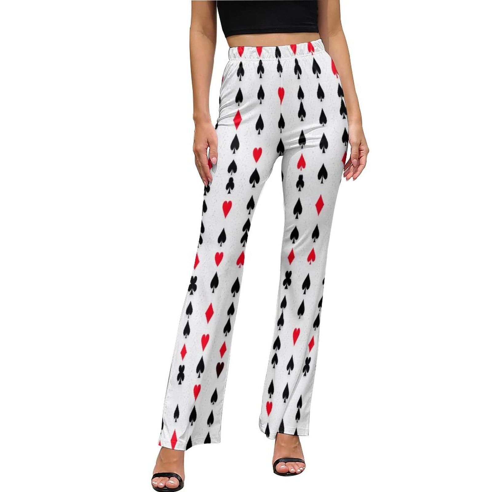 Card Suits Pattern High Waisted Casual Flared Trousers Summer Home ...