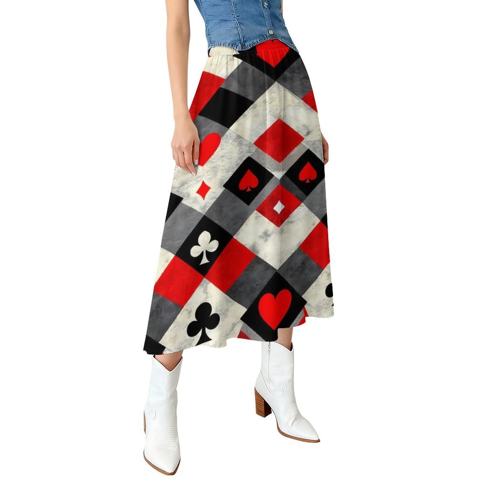 Card Suits Pattern Women High Waist Midi Skirt Elegant Midi Skirt High ...