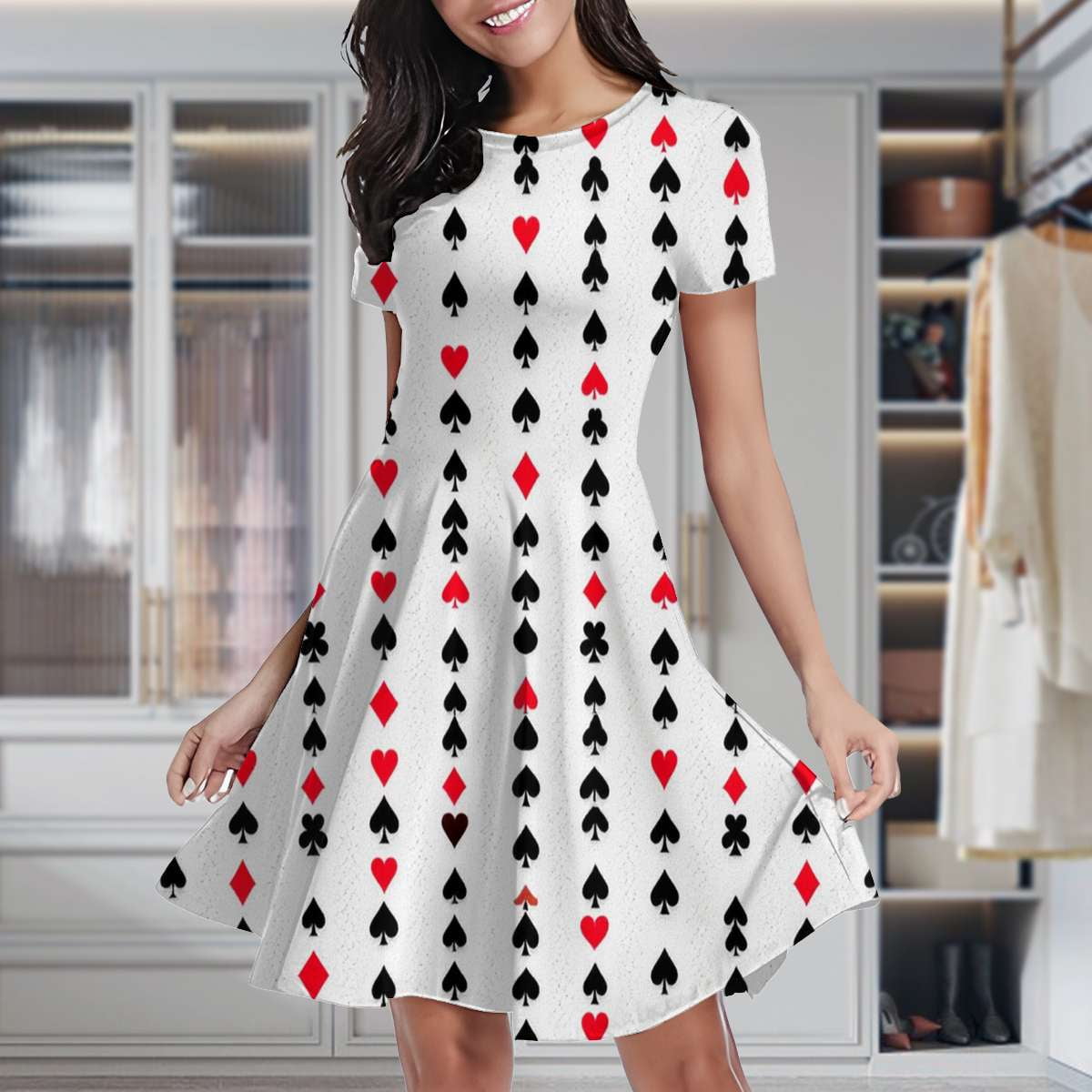 Card Suits Pattern Women's Classic Swing Skater Dress Casual Work Party ...