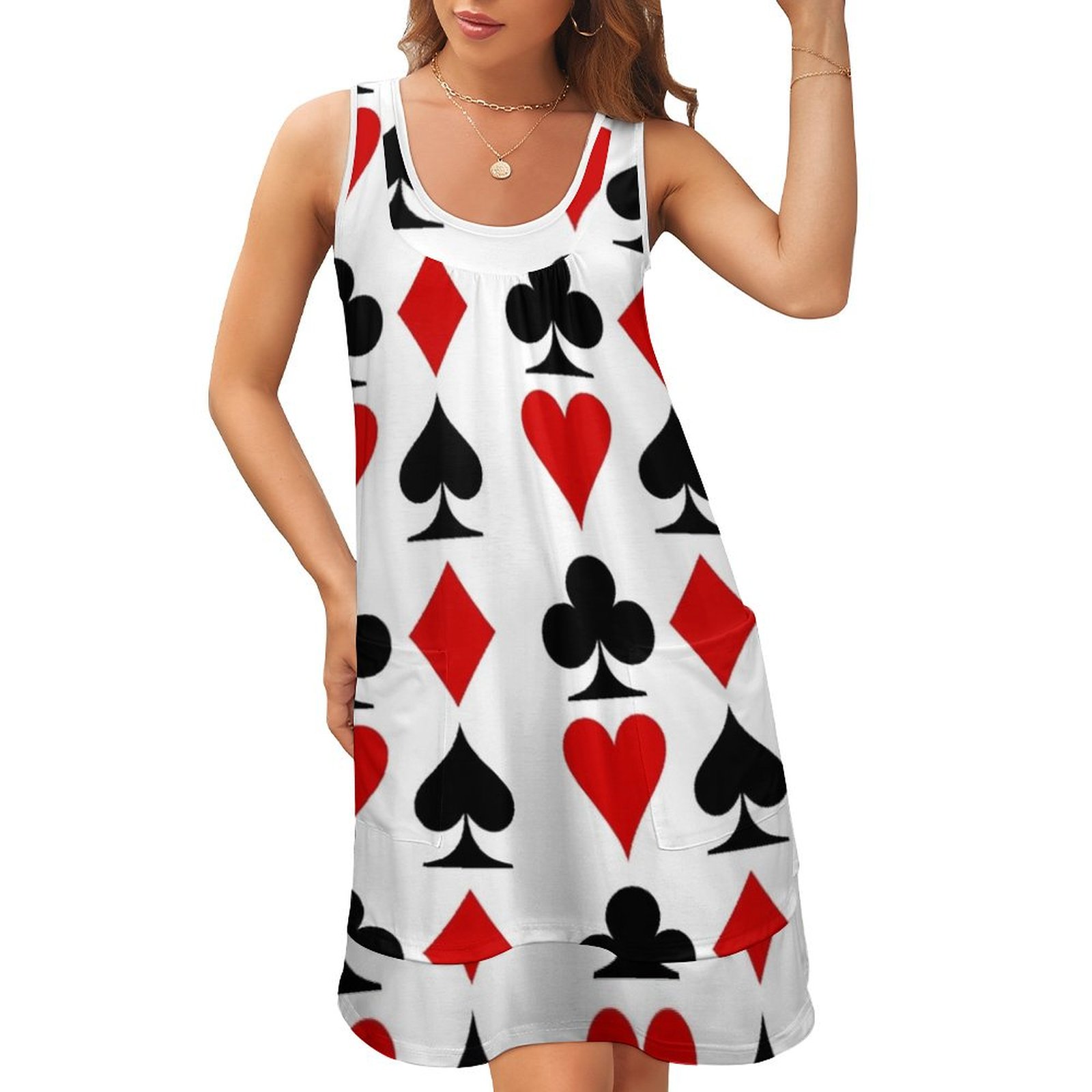 Card Symbols Sleeveless U-Neck Fake Two Piece Dress elegant chic ...