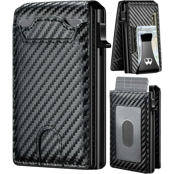 Card Wallet for Men Slim Minimalist: Pop Up Wallets with Clip - Front ...