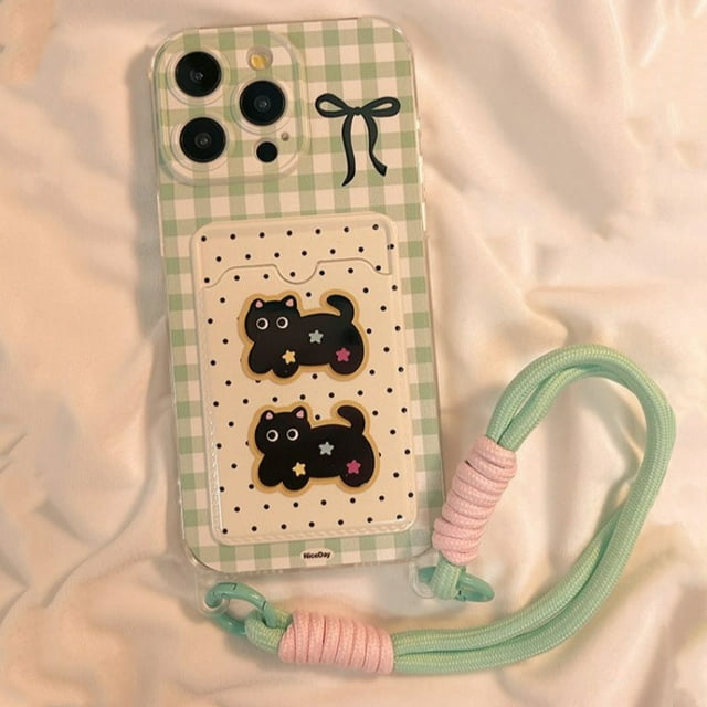 Card bag with transparent grid ripple points two cat phone cases with ...