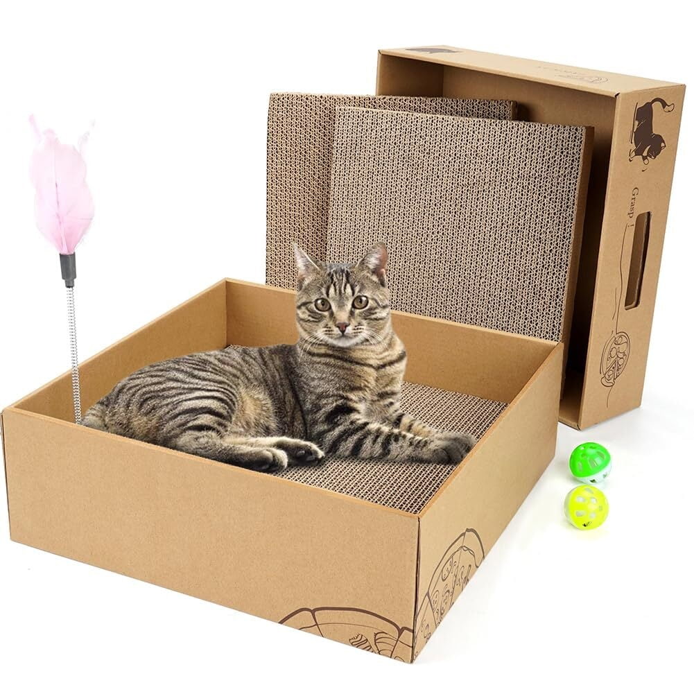 A Cardboard Cat House with 2 Story Scratch Pads Cat Play House for ...