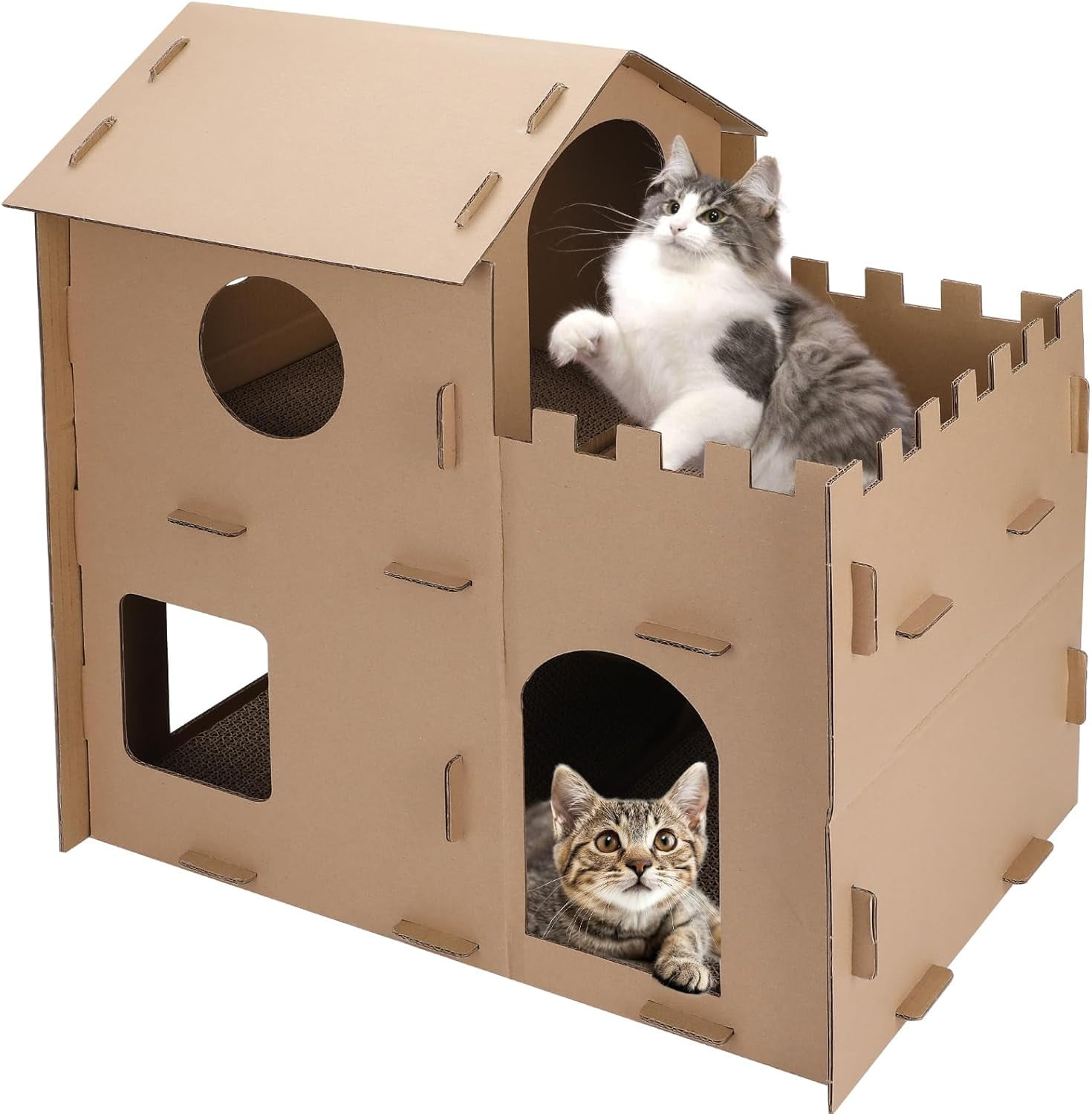 Cardboard Cat House for Indoor Cats, Multi-Level Scratcher Condo with ...