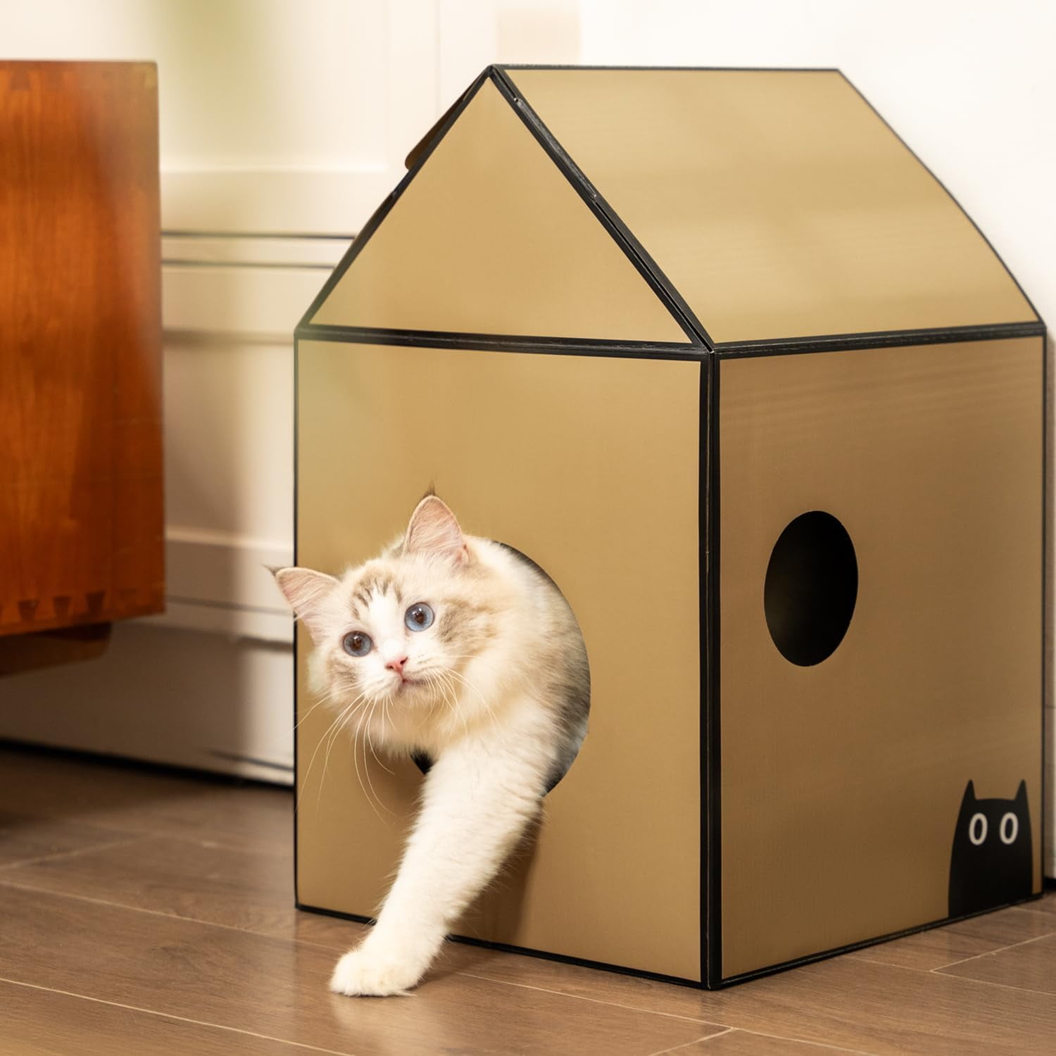 Cardboard Cat House with Scratch Pad & Catnip, Cat Play Scratching ...