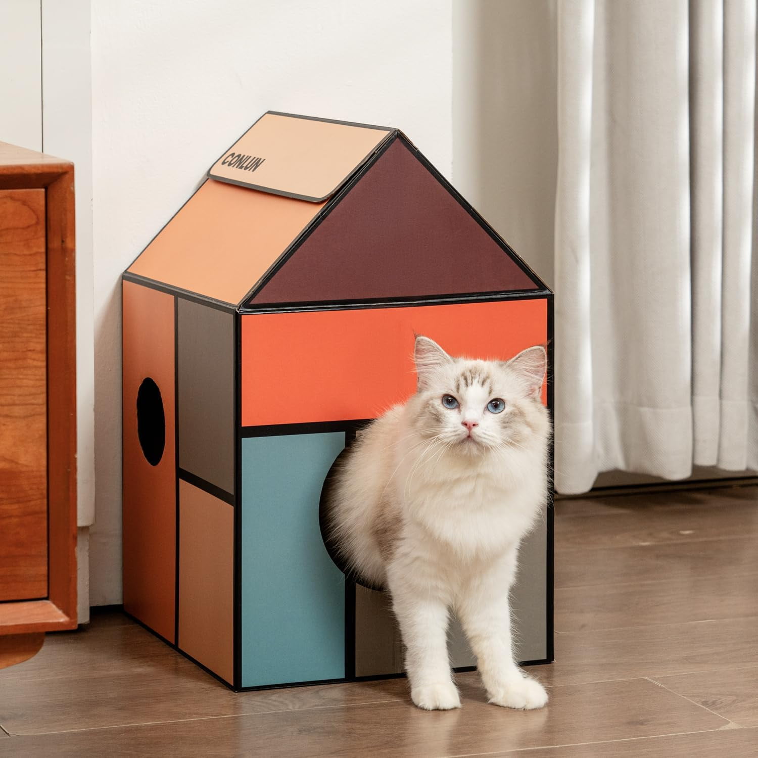 Cardboard Cat House with Scratch Pad & Catnip, Cat Play Scratching ...