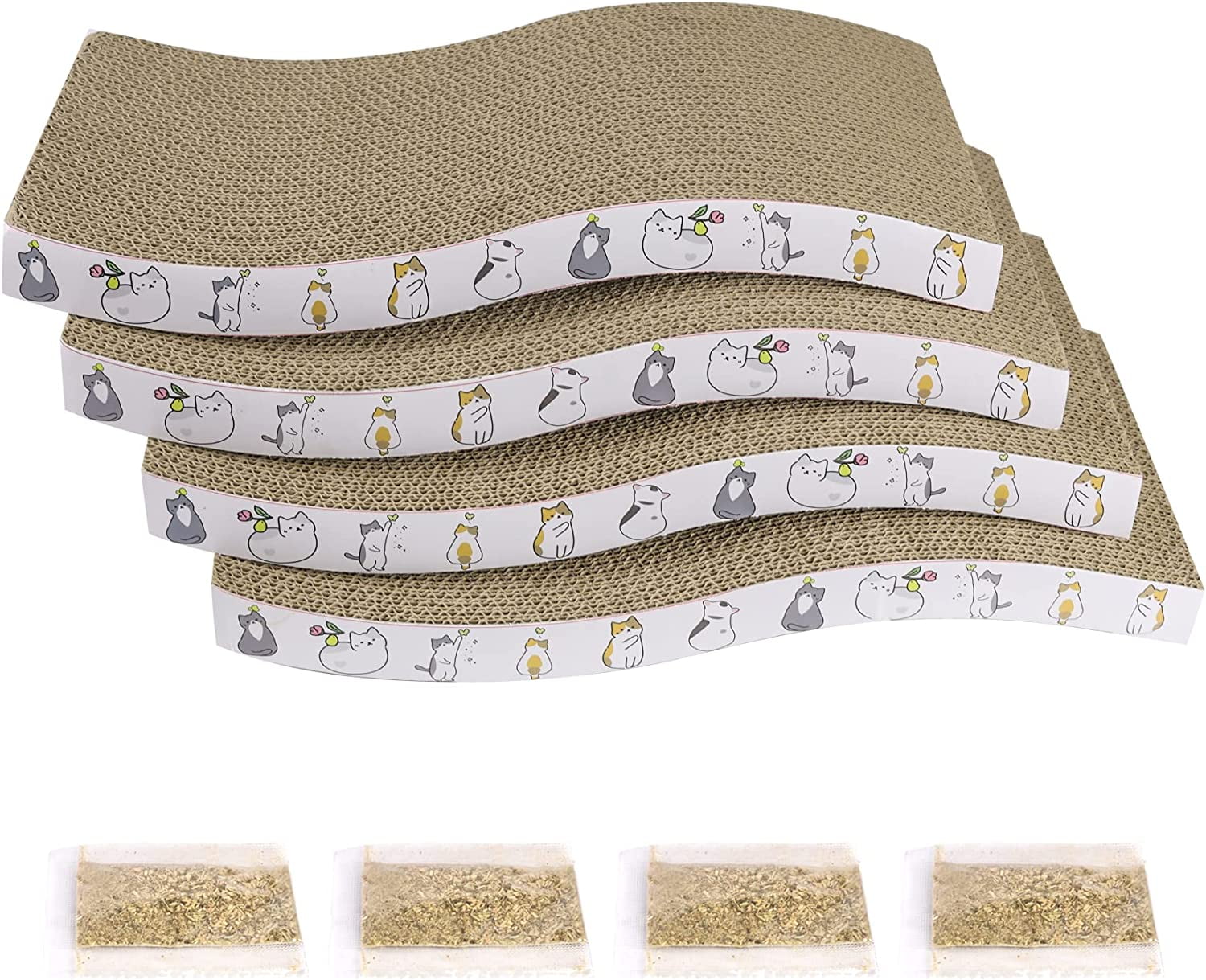 Cardboard Cat Scratcher Pads, Double-Sided, 8-Pack (4 Flat, 4 Wavy ...