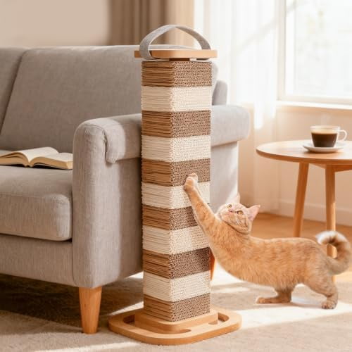 Cardboard Cat Scratching Post 24.2 Inch, Cat Scratcher for Indoor Cats ...