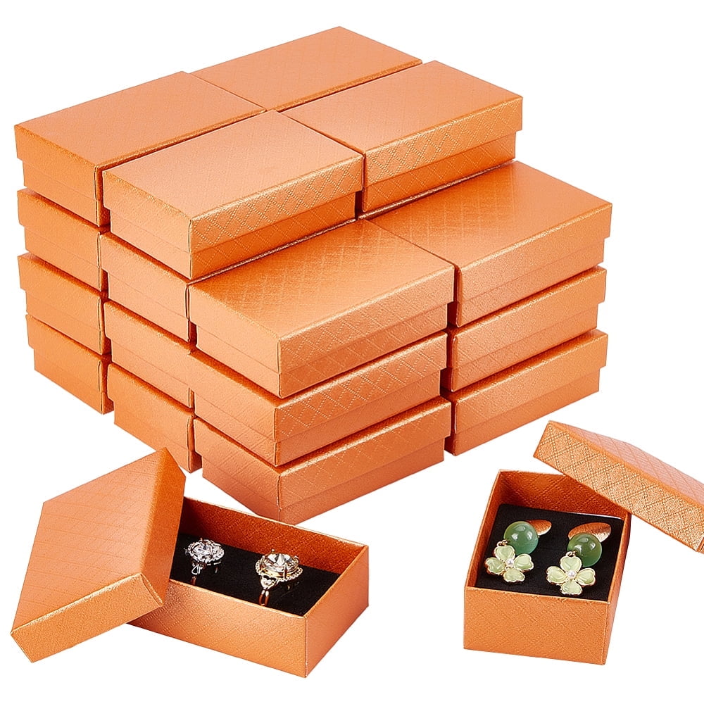 Cardboard Diamond Print Jewelry Storage Box with Sponge Inside Rectangle Orange 8x5x2.6cm DIY ...
