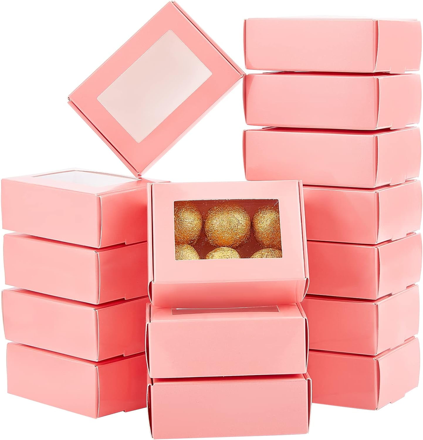 Cardboard Gift Boxes Rectangle with PVC Clear Windows Pink 6x8.5x3cm ...