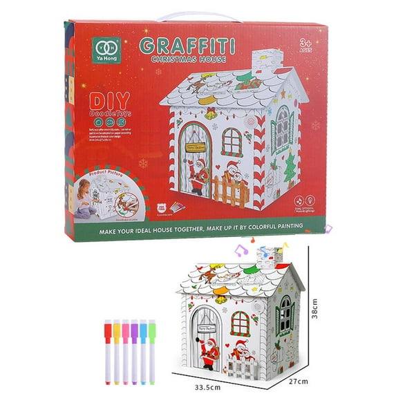 Cardboard House Colour Craft Activity for Kids Christmas House Art Fun ...