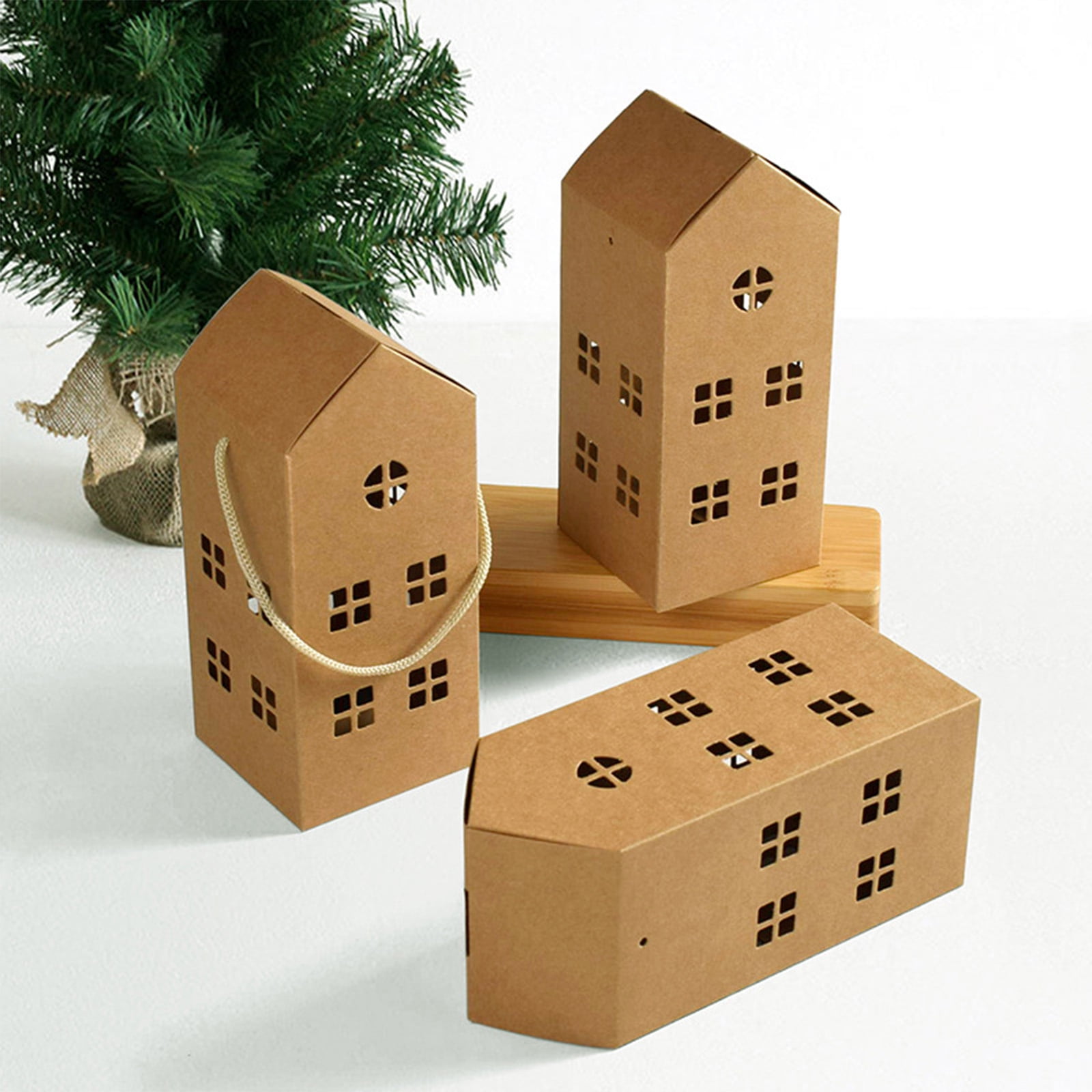 Cardboard House Shaped Gift Box with Handle Window Cutouts for Storage ...