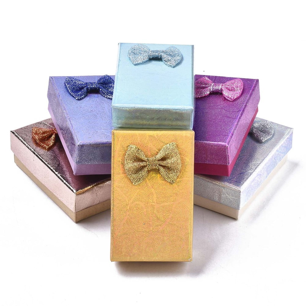 Cardboard Jewelry Boxes for Necklaces Ring Earring with Bowknot Ribbon ...