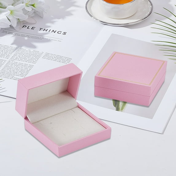 Cardboard Jewelry Necklace Earrings Storage Boxes Square Pink 7x7x4.1cm ...