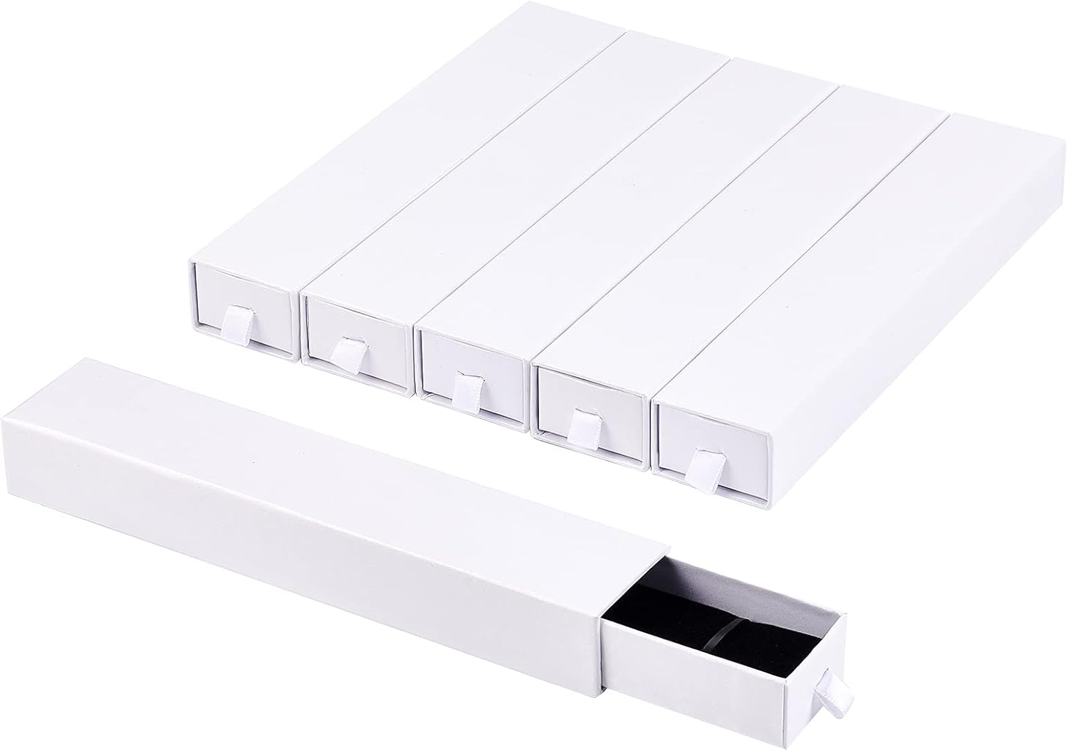 Cardboard Necklace Drawer Boxes with Black Sponge Rectangle White 21x4 ...