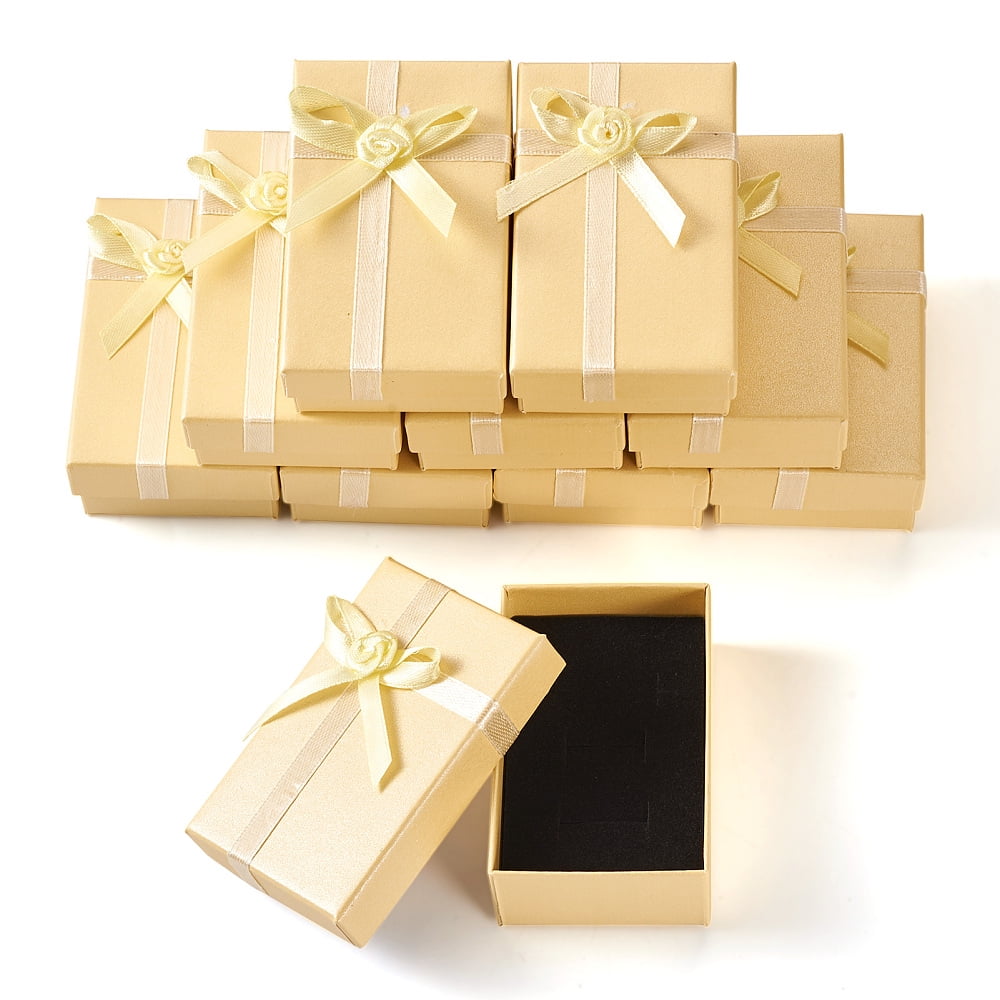 Cardboard Paper Jewelry Set Boxes Rectangle with Bowknot Champagne ...