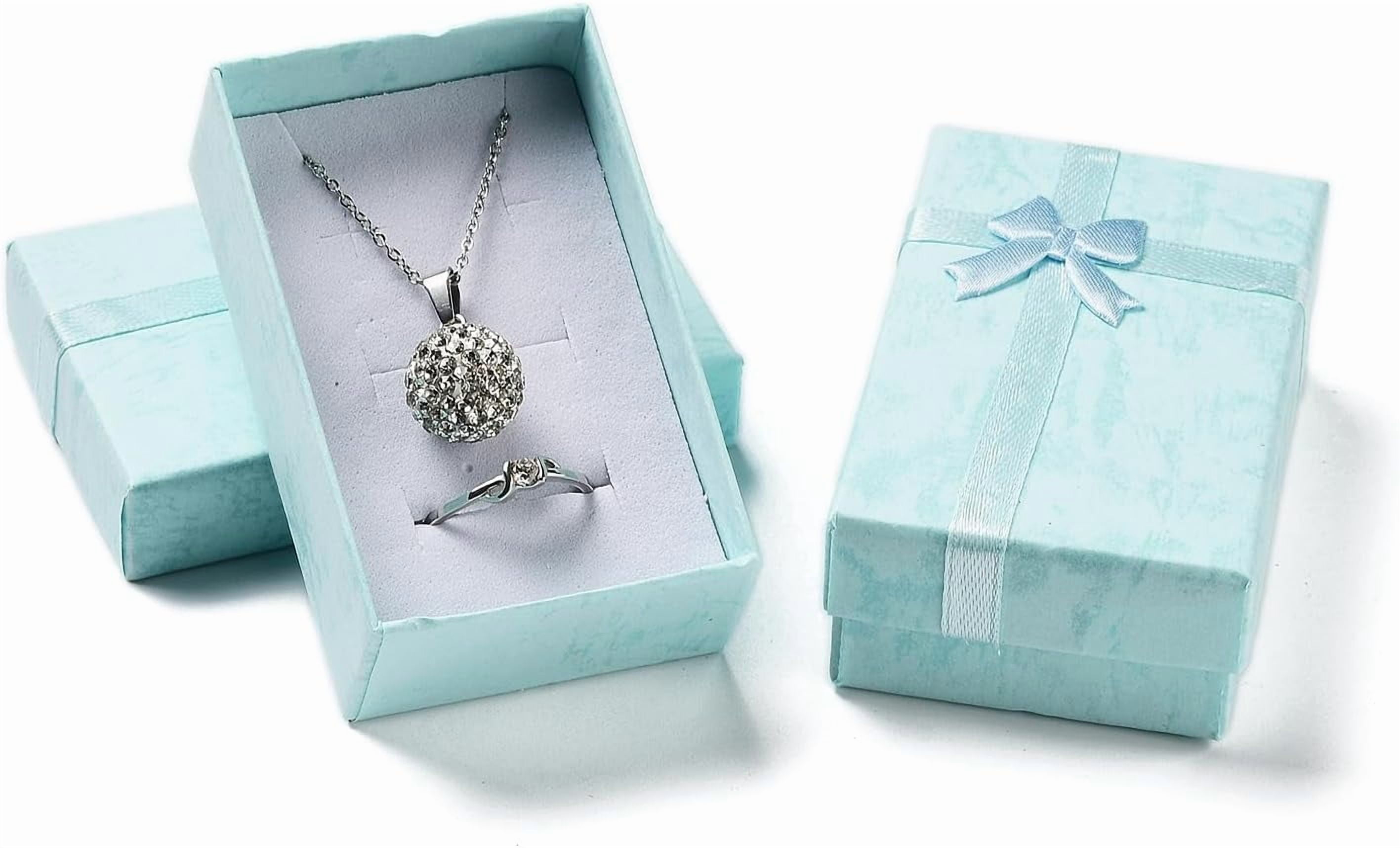 Cardboard Paper Necklace Boxes Cyan Rectangle with Sponge and Bowknot 5 ...