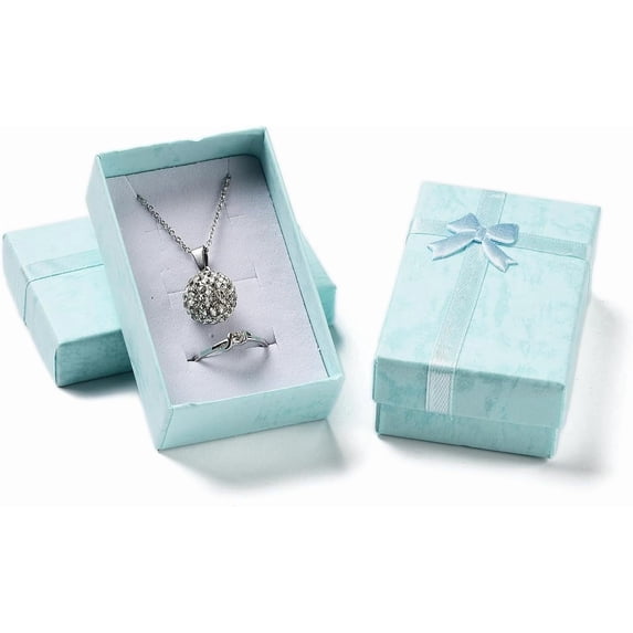 Cardboard Paper Necklace Boxes Cyan Rectangle with Sponge and Bowknot 5 ...