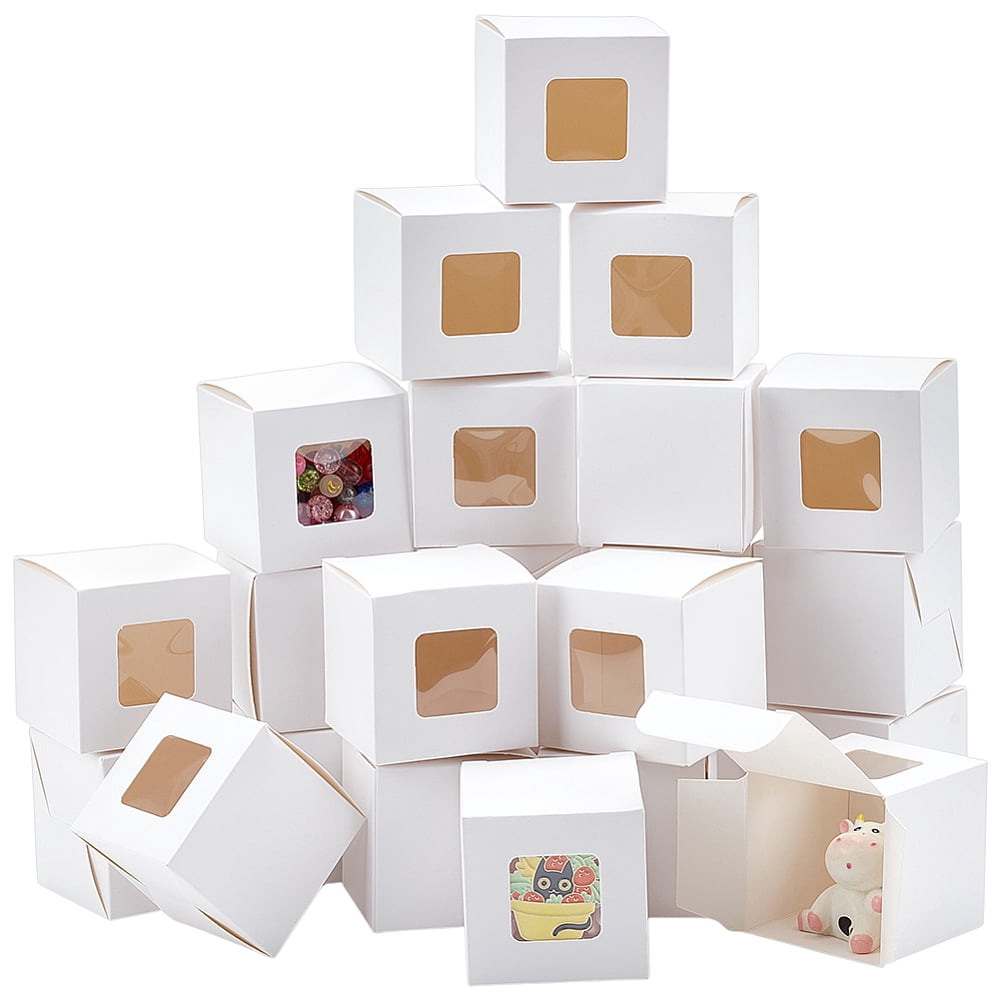 Cardboard Paper Packaging Boxes with PVC Window Square White 5x5x5cm ...