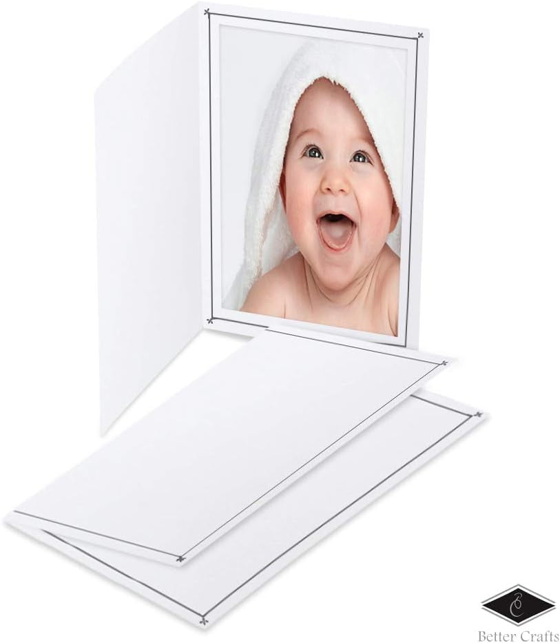 Cardboard Photo Folder 5x7 (50 Pack) - White Card Folder with Nice Silver Design- Great for ...