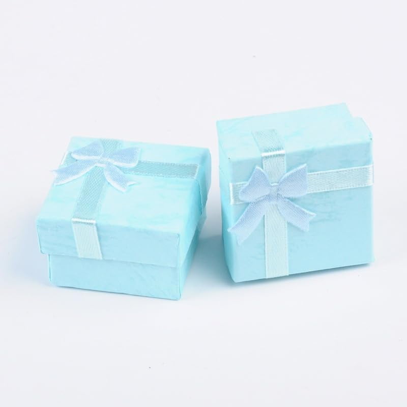 Cardboard Ring Boxes with Satin Ribbons Bowknot outside Square Sky Blue ...