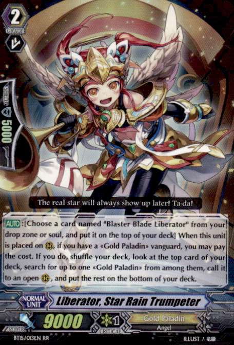 Cardfight Vanguard Infinite Rebirth Double Rare RR Liberator, Star Rain Trumpeter BT15/013 ...