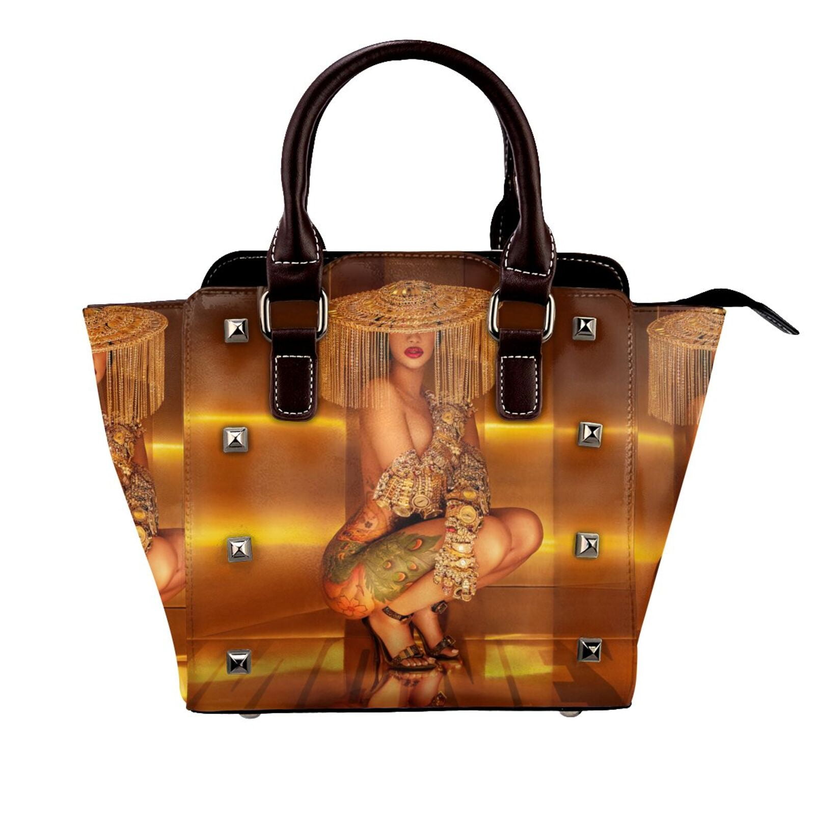 Cardi B Handbag Leather Rivet Shoulder Bag Luxury Fashion Shopping Tote ...