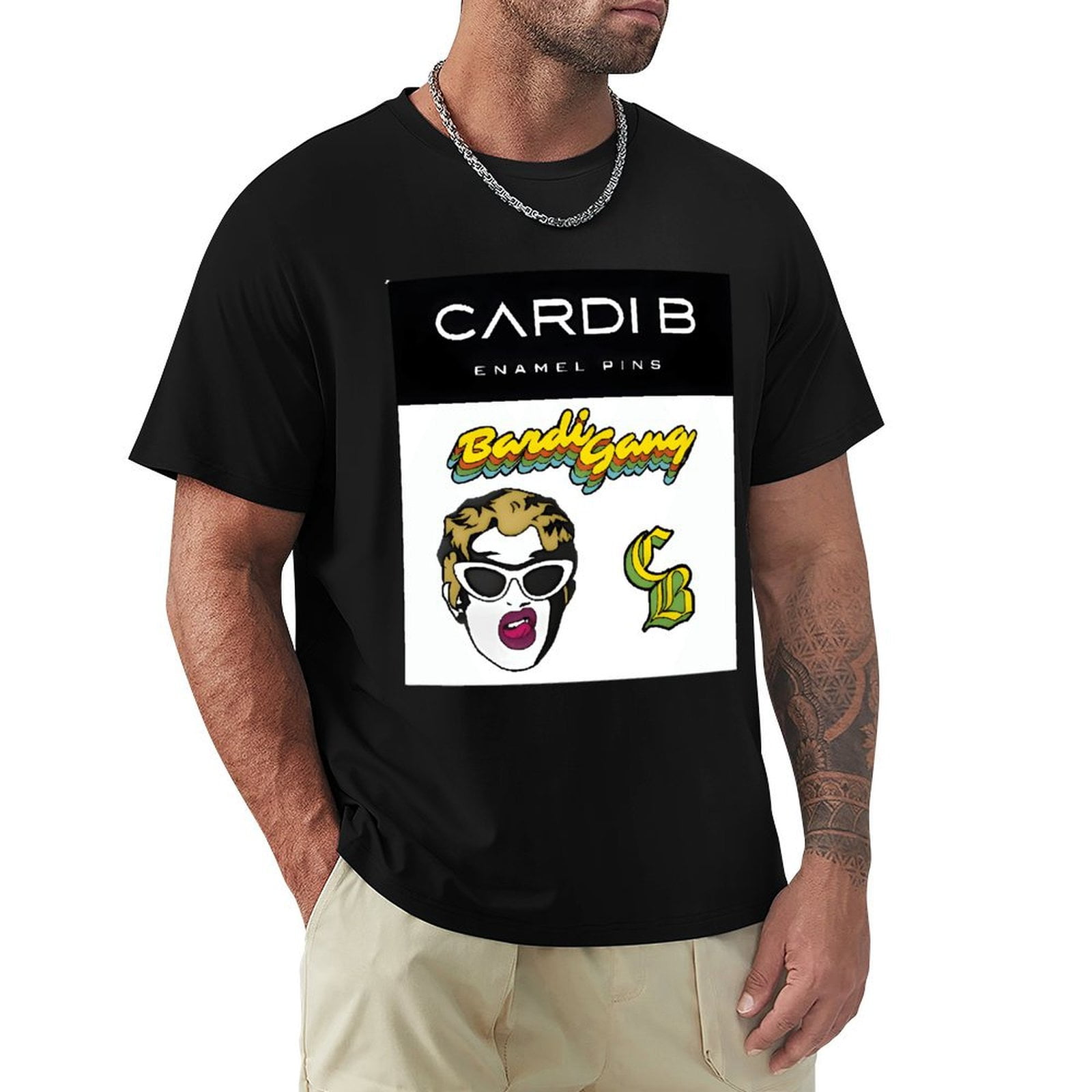 Cardi_B Zippy Men's T-Shirt Cotton Short Sleeve Crew Neck Top Black for ...