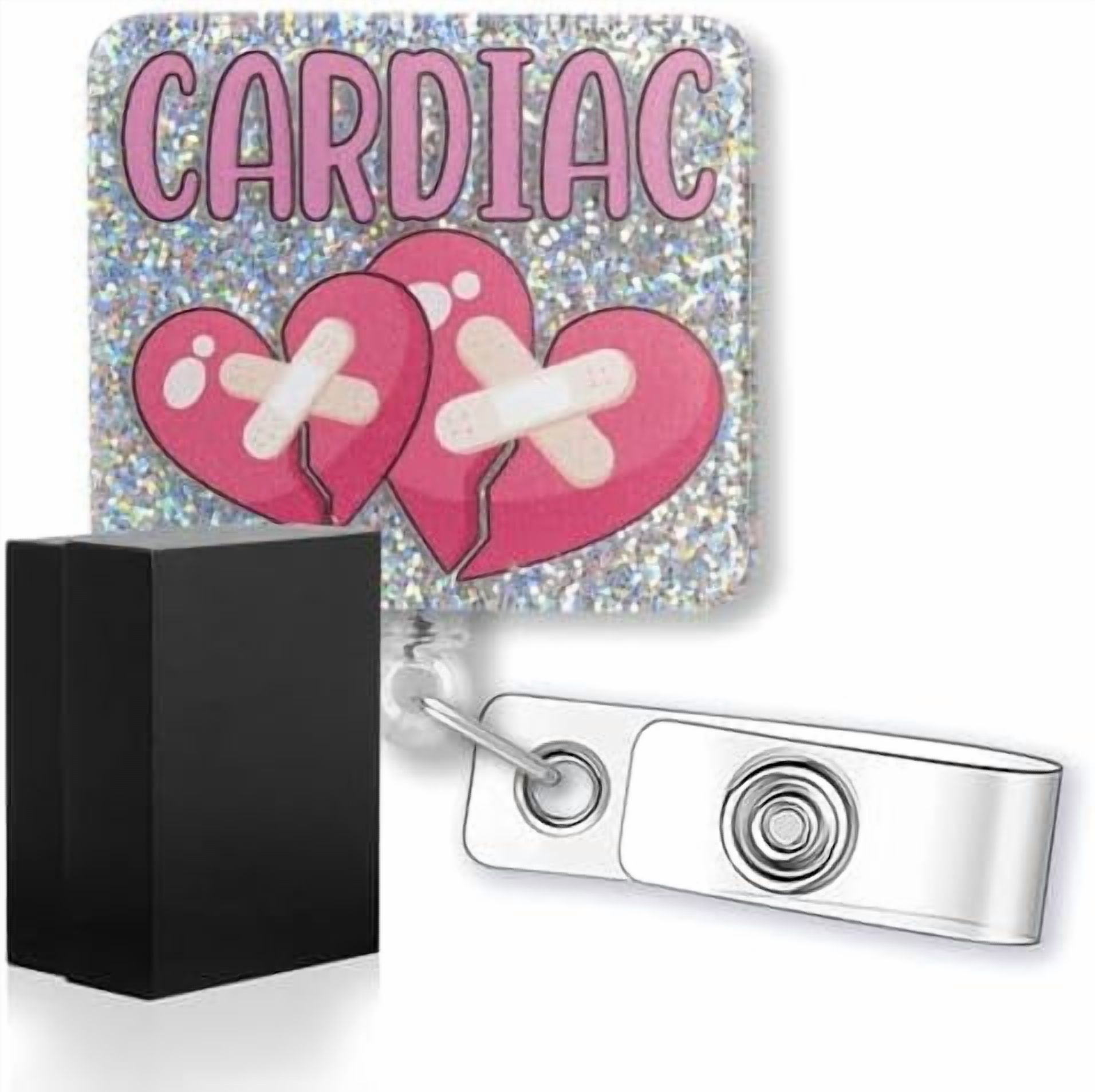 Cardiac Funny Glitter Badge Reel, Retractable Badge Holder for ...