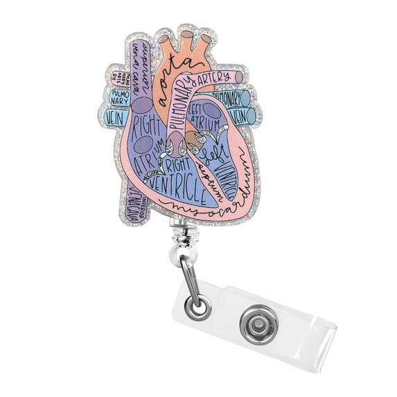 Cardiac ID Badge Holder Retractable Reel with Heart Anatomy Design for ...
