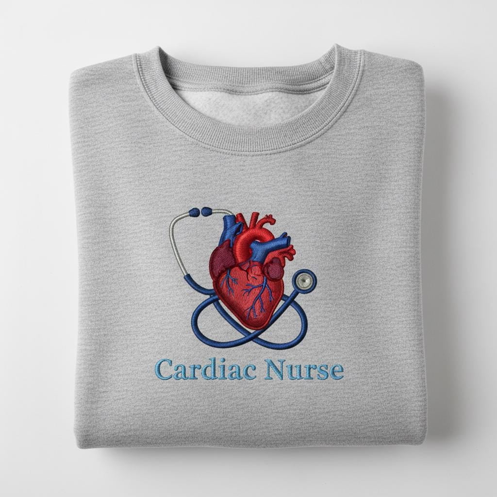 Cardiac Nurse Embroidered Sweatshirt, Anatomical Heart Stethoscope, ICU ...