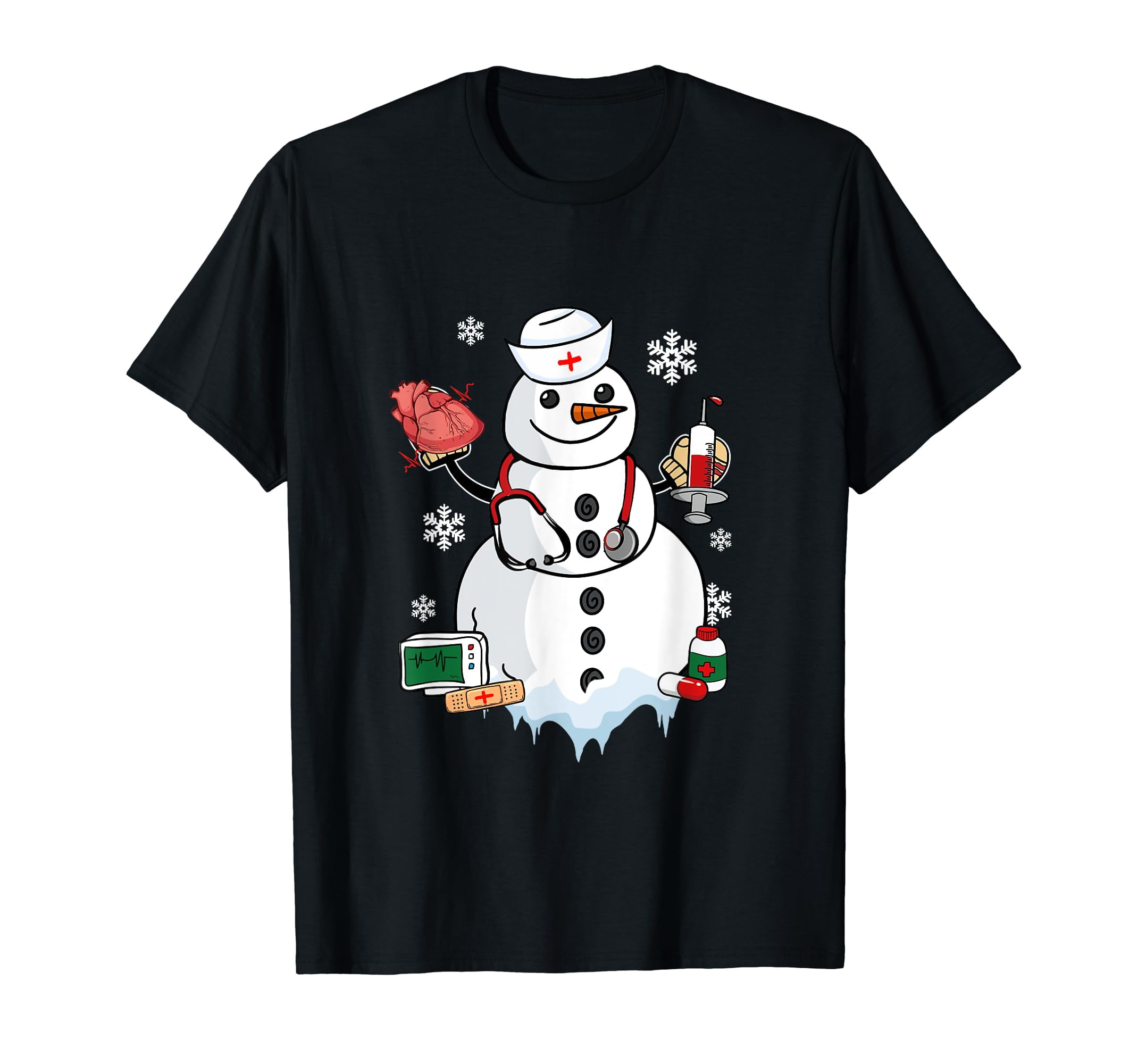 Cardiac Nurse Snowman Holding Stethoscope Syringe Christmas T-Shirt ...