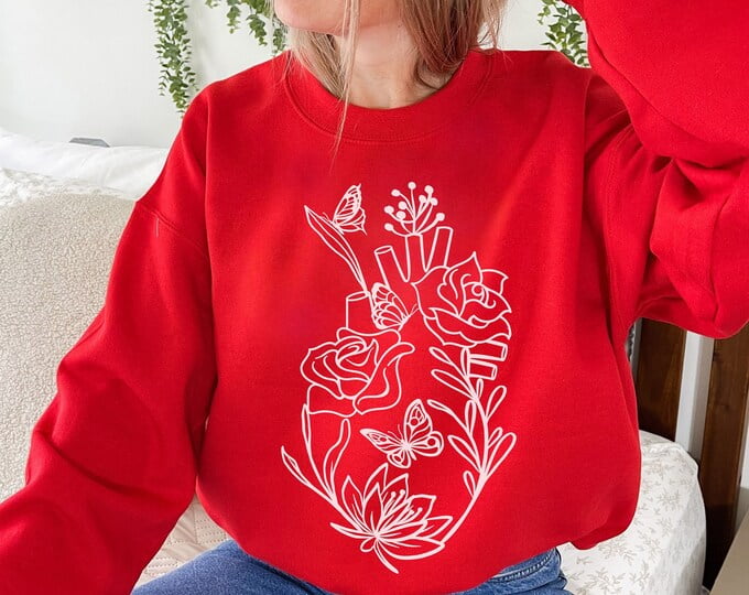 Cardiac Nurse Valentines Day Sweatshirt, Anatomical Heart Sweater ...