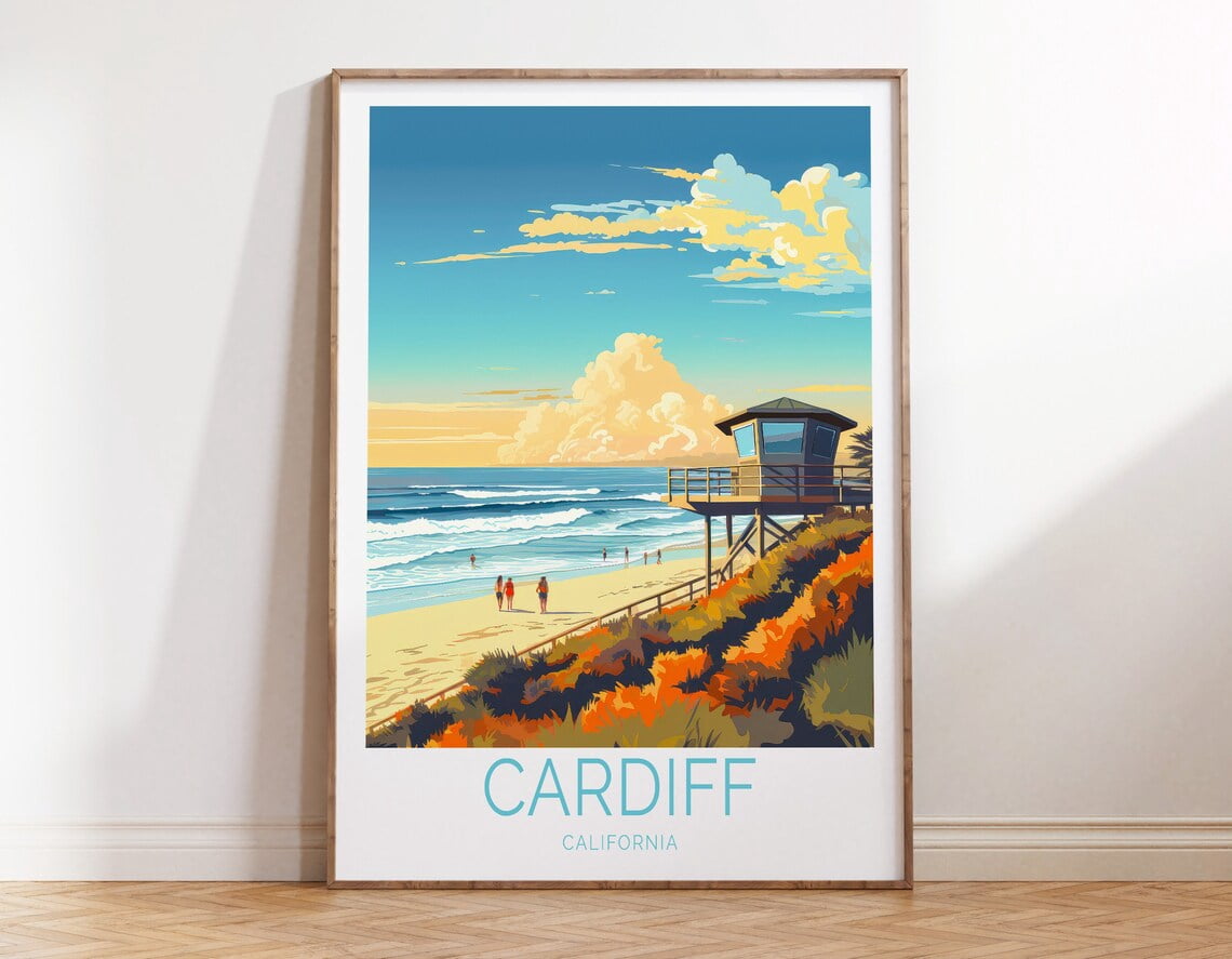 Cardiff California Surfing Coastal Travel Scenery Wall Art, Stretched ...