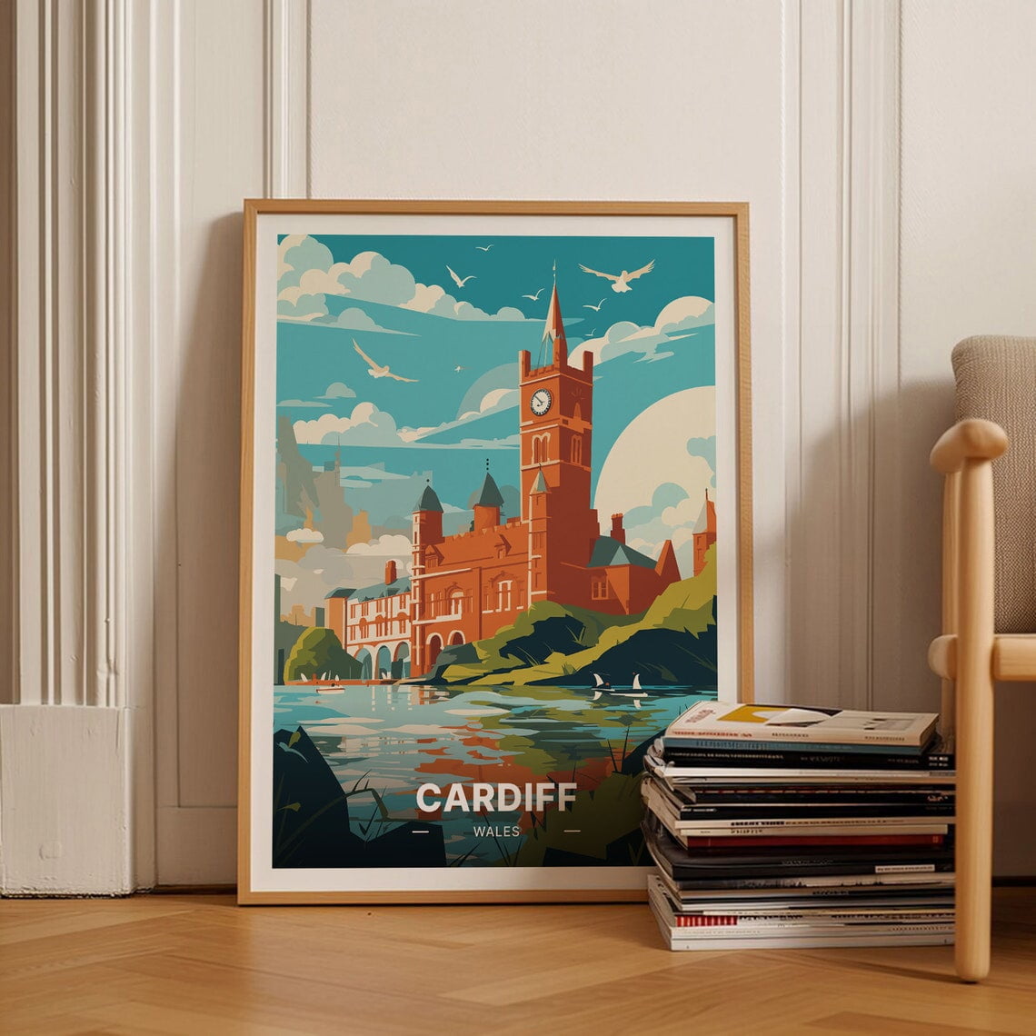 Cardiff Travel Poster, Wales Cityscape Art, Cardiff Castle Wall Decor ...