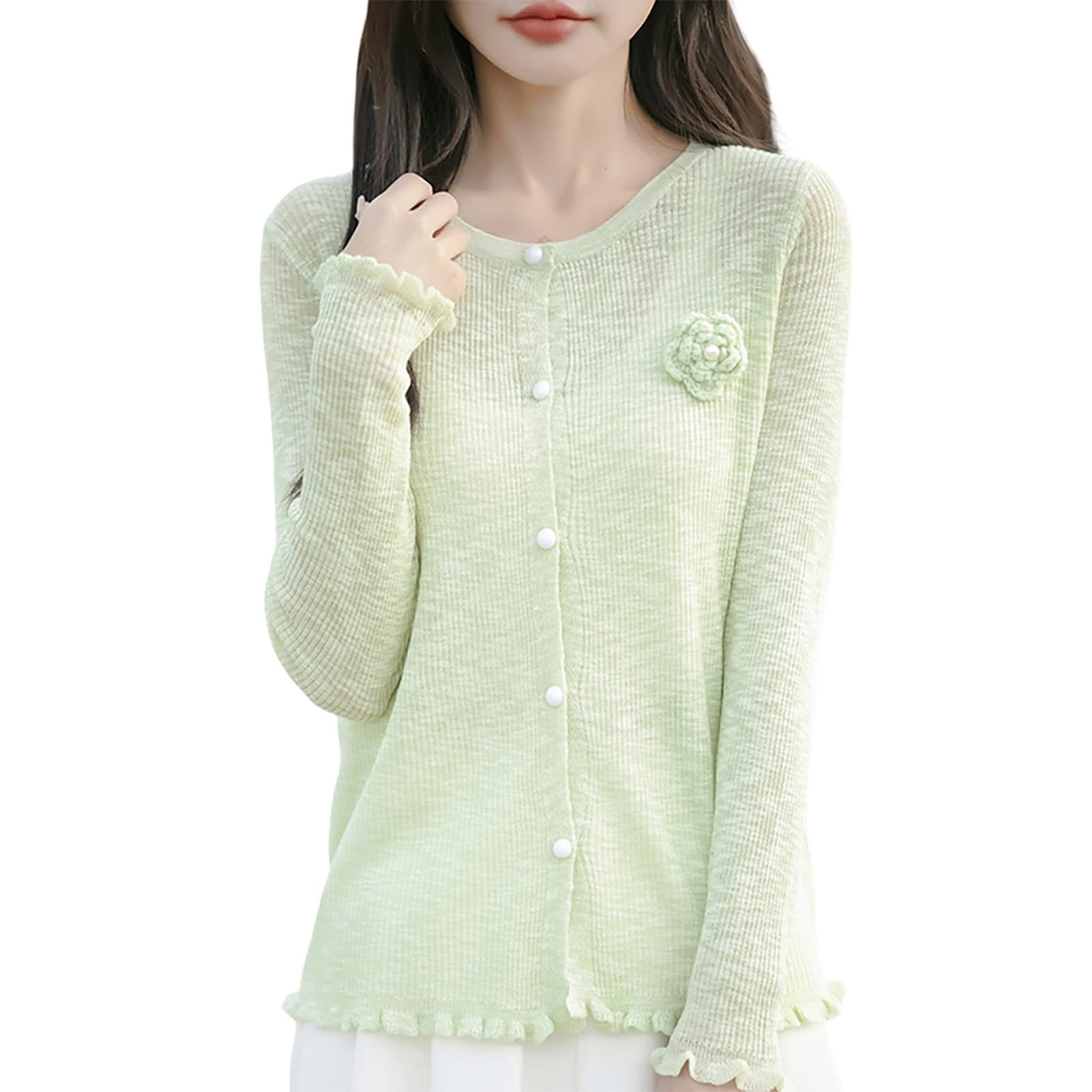 Cardigan For Women Stylish With Ruffle Edges And Floral Knit Design For ...