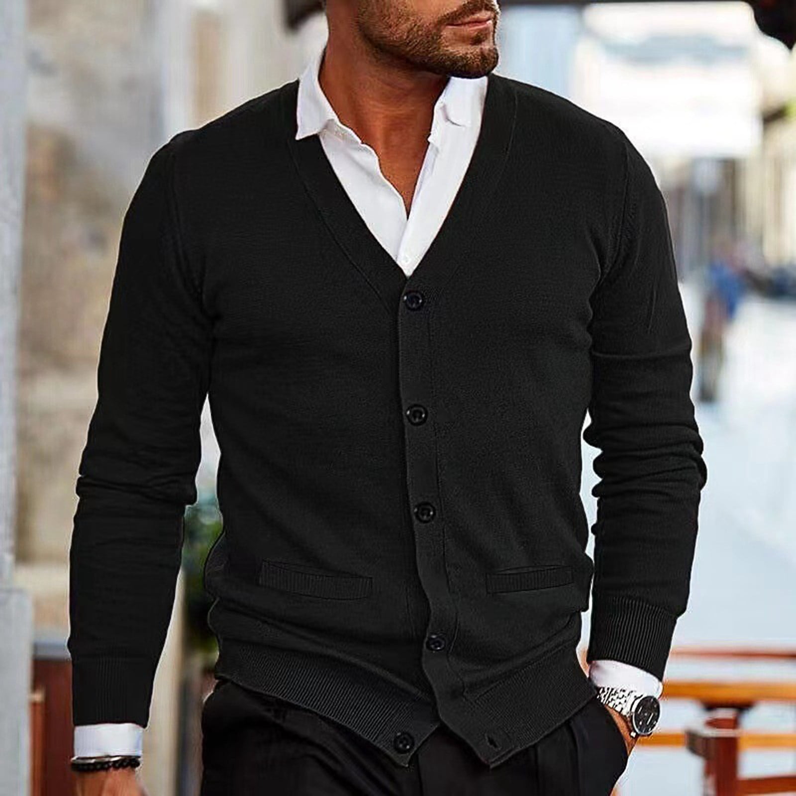 Cardigan Men Slim Fit Full Length Sleeve V Neck Knit Sweaters Fashion ...